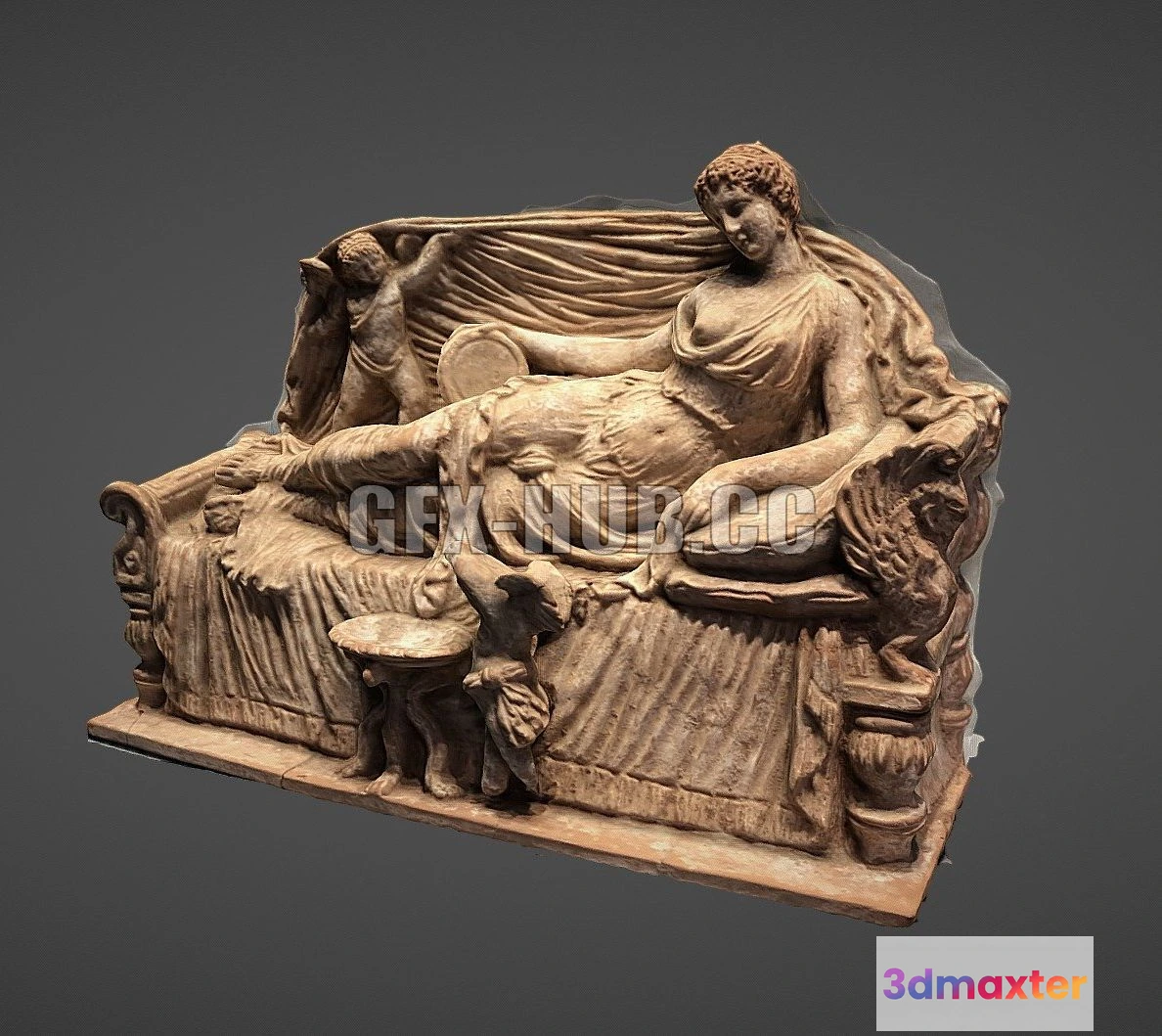 PBR Game 3D Model - Woman on couch with cupids greek statue ...