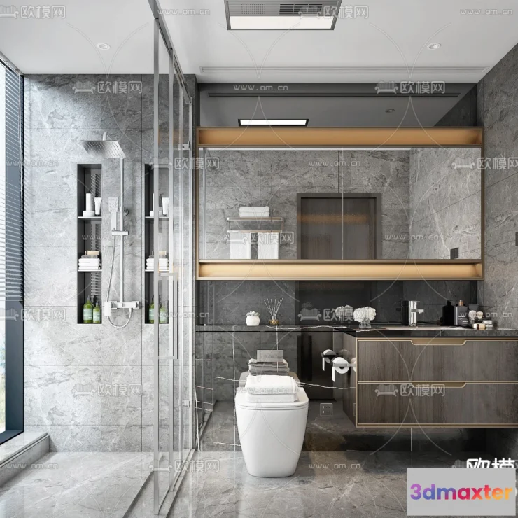 Modern Style Interior 3D Blocks and 3D Models - Bathroom 3D Scene - 675 ...