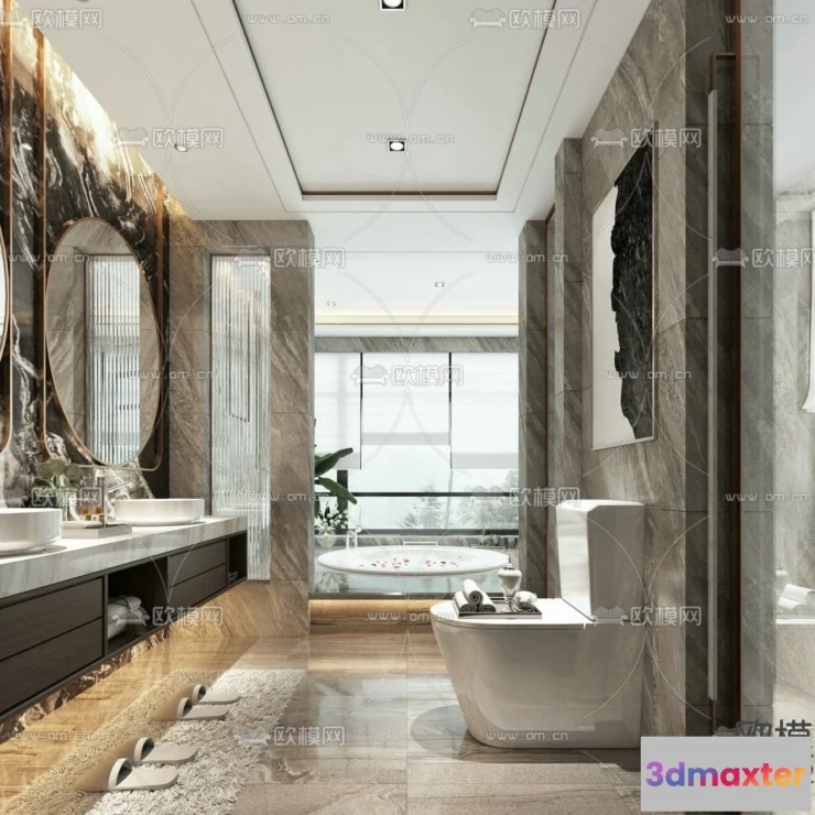 Modern Style Interior 3D Blocks and 3D Models - Bathroom 3D Scene - 675 ...