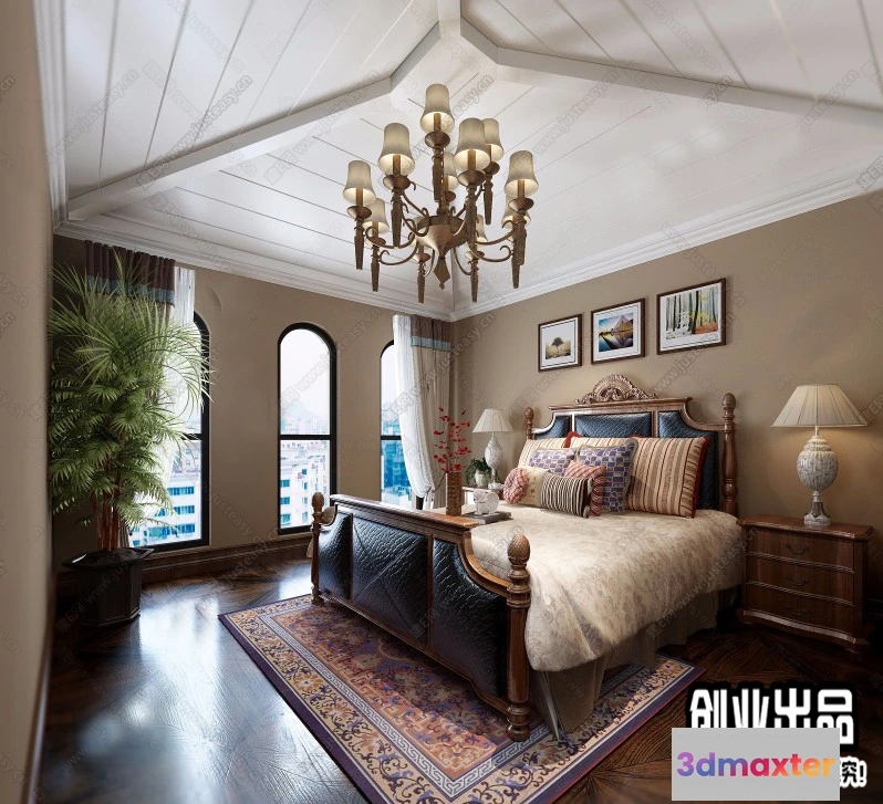 Bedroom 3D Interior Scene - American Style - 009 3D Max - 3DMAXTER
