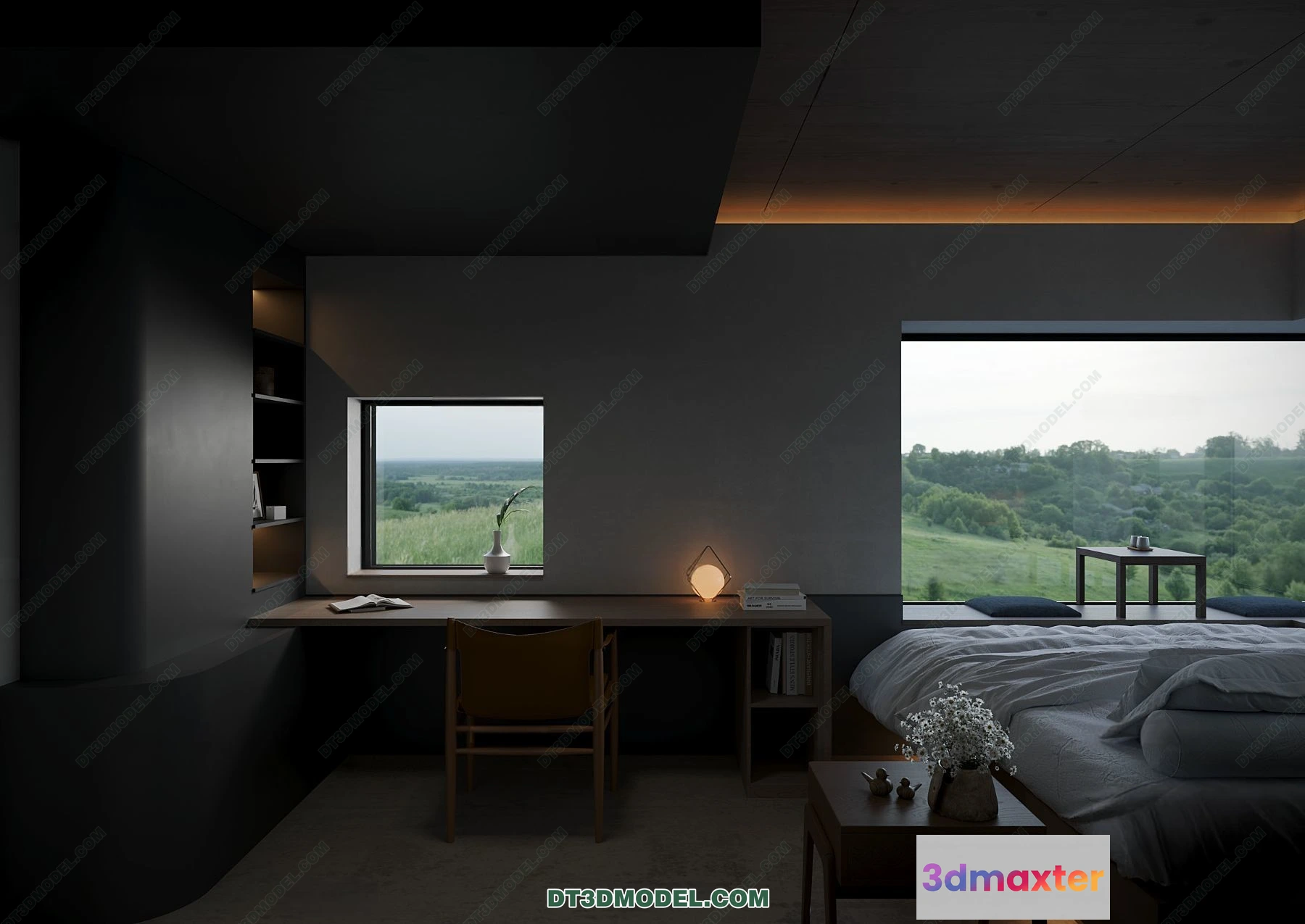 3D Scene of Gray Style Bedroom - 3D Model - 135 3D Max - 3DMAXTER