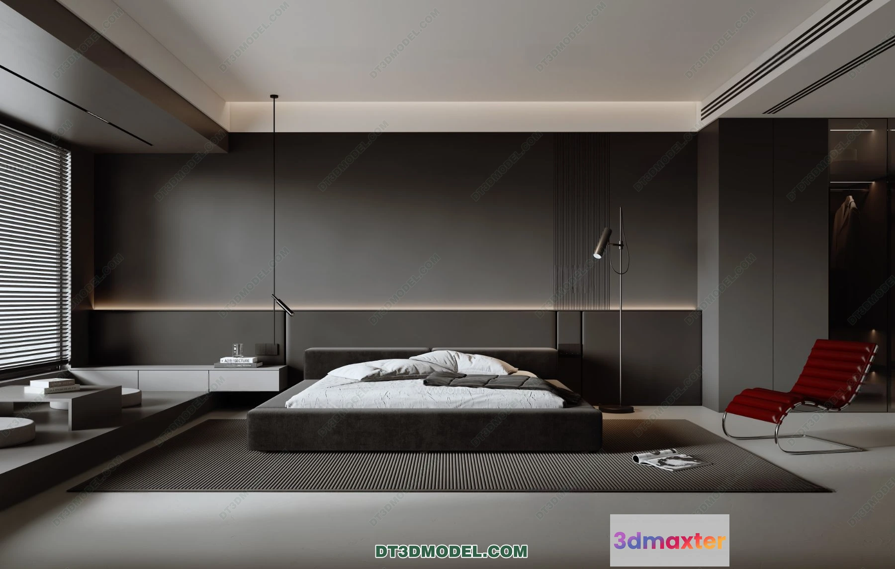3D Scene of Gray Style Bedroom - 3D Model - 137 3D Max - 3DMAXTER