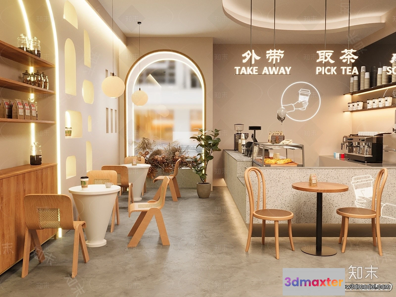 Modern Style Interior 3D Blocks and 3D Models - Coffee Shop 3D Scene ...