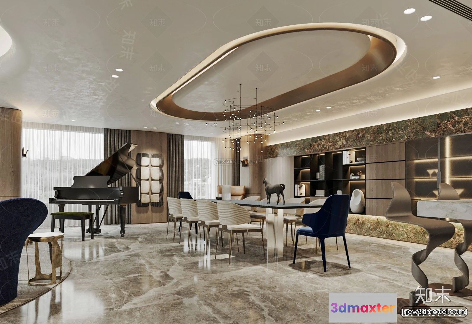 Modern Style Interior 3D Blocks and 3D Models - Living Room 3D Scene ...