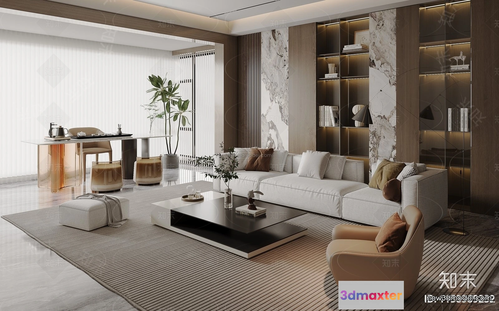 Modern Style Interior 3D Blocks and 3D Models - Living Room 3D Scene ...