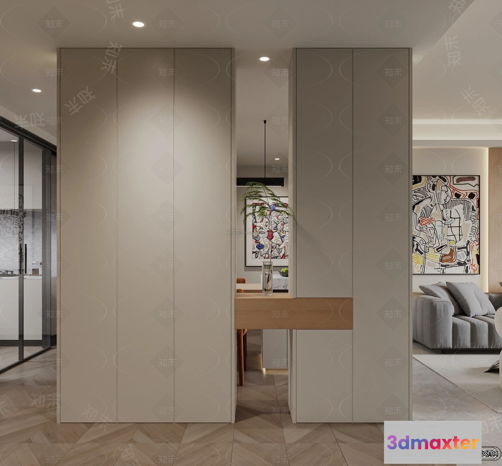 Modern Style Interior 3D Blocks and 3D Models - Living Room 3D Scene ...