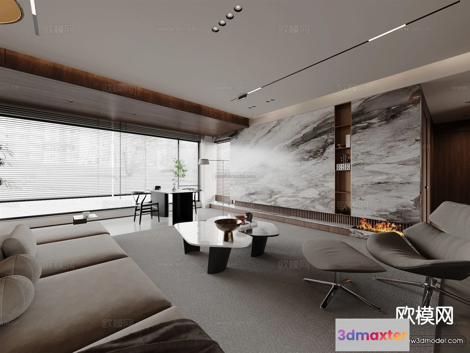 Modern Style Interior 3D Blocks and 3D Models - Living Room 3D Scene ...