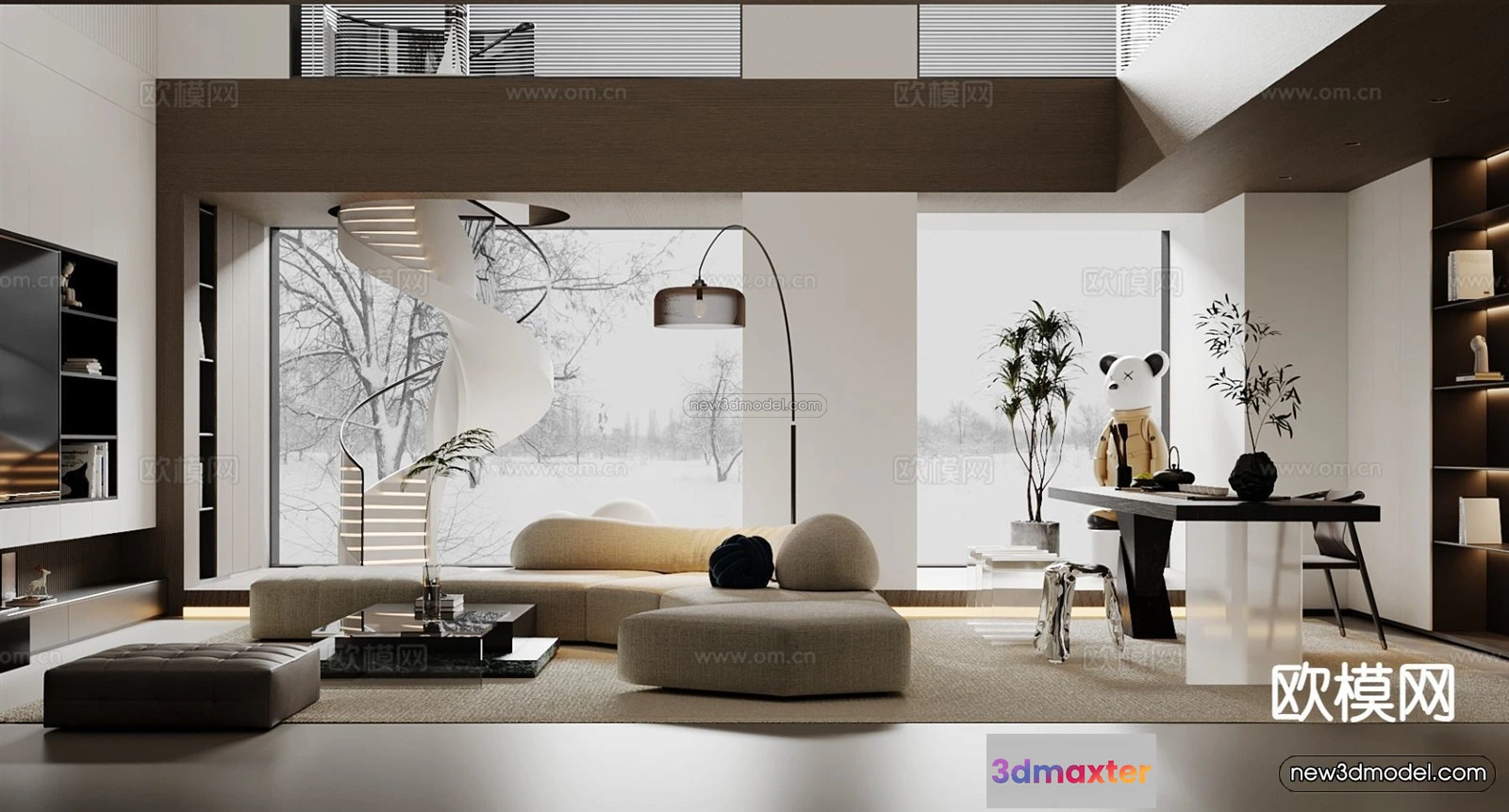 Modern Style Interior 3D Blocks and 3D Models - Living Room 3D Scene ...