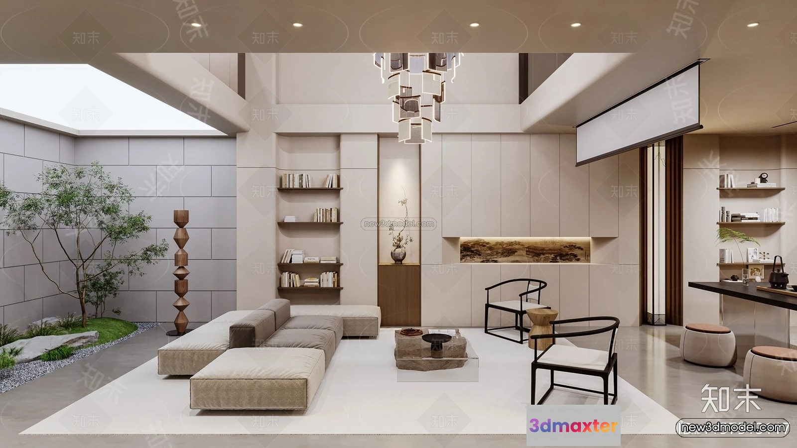 Modern Style Interior 3D Blocks and 3D Models - Living Room 3D Scene ...