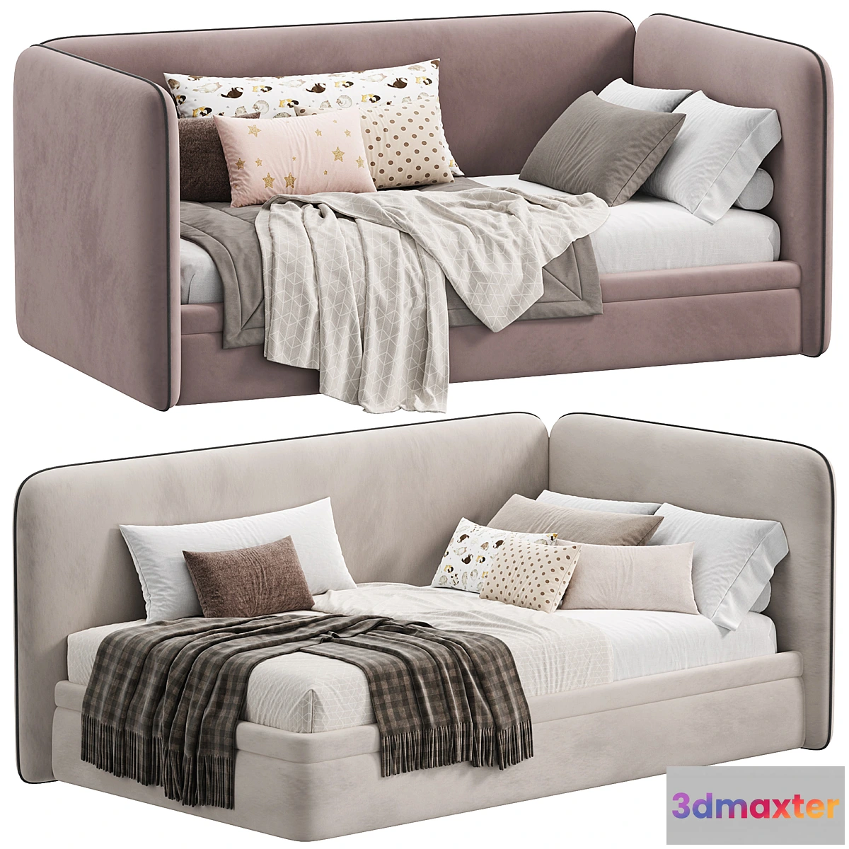 Single bed with box Bert Artsit beige 3D Max - 3DMAXTER